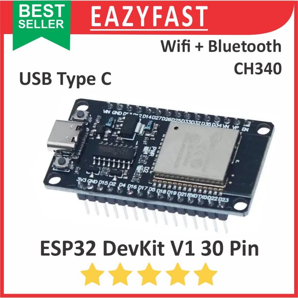 ESP32 30P CH340 DevKit V1 USB Type C ESP 32 30 P Pin Kaki Wifi ...