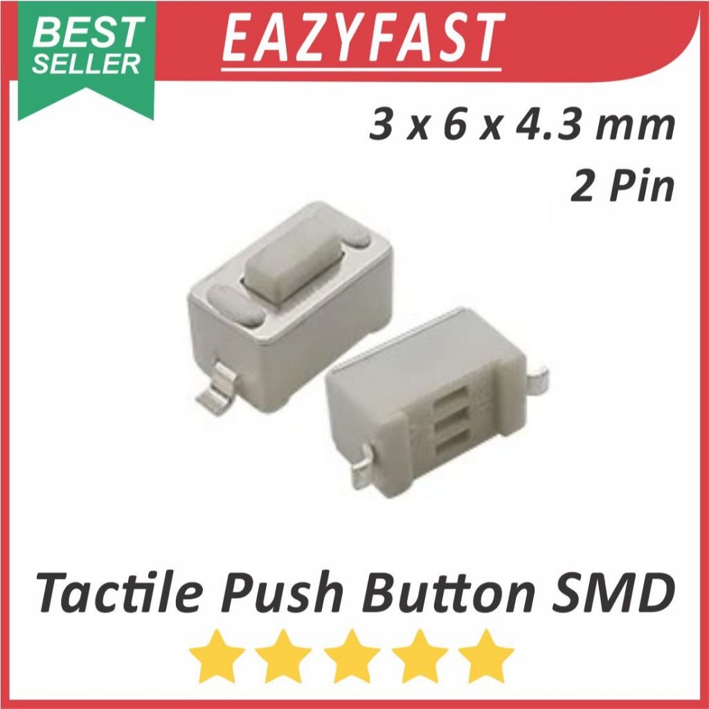 Tactile Push Button Switch Key SMD 3x6x4.3mm 2P 2 Pin Kaki 3 x 6 x 4.3 ...