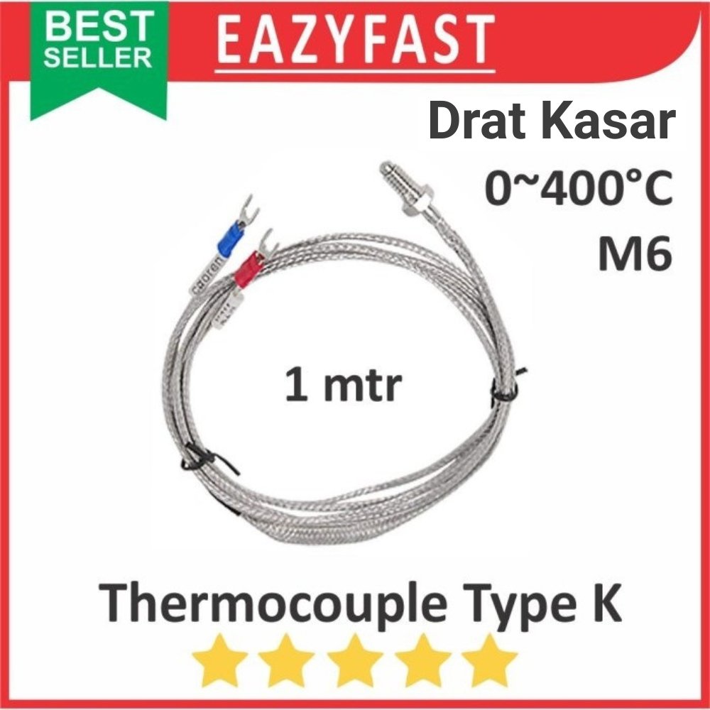 Thermocouple Type Tipe K Probe M6 Drat Kasar 1 M Meter 1m Thermo Couple ...
